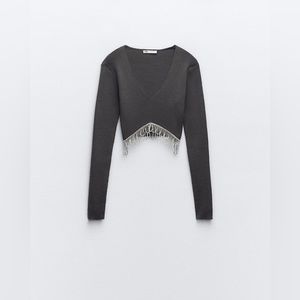 Zara | Tops | Nwt Zara Rhinestone Soft Crop Top | Poshmark